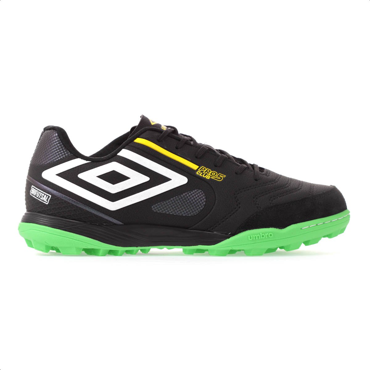 Chuteira Umbro Society Pro 5 Bump Club Brfutsal Preto e Verde - Masculina Preto