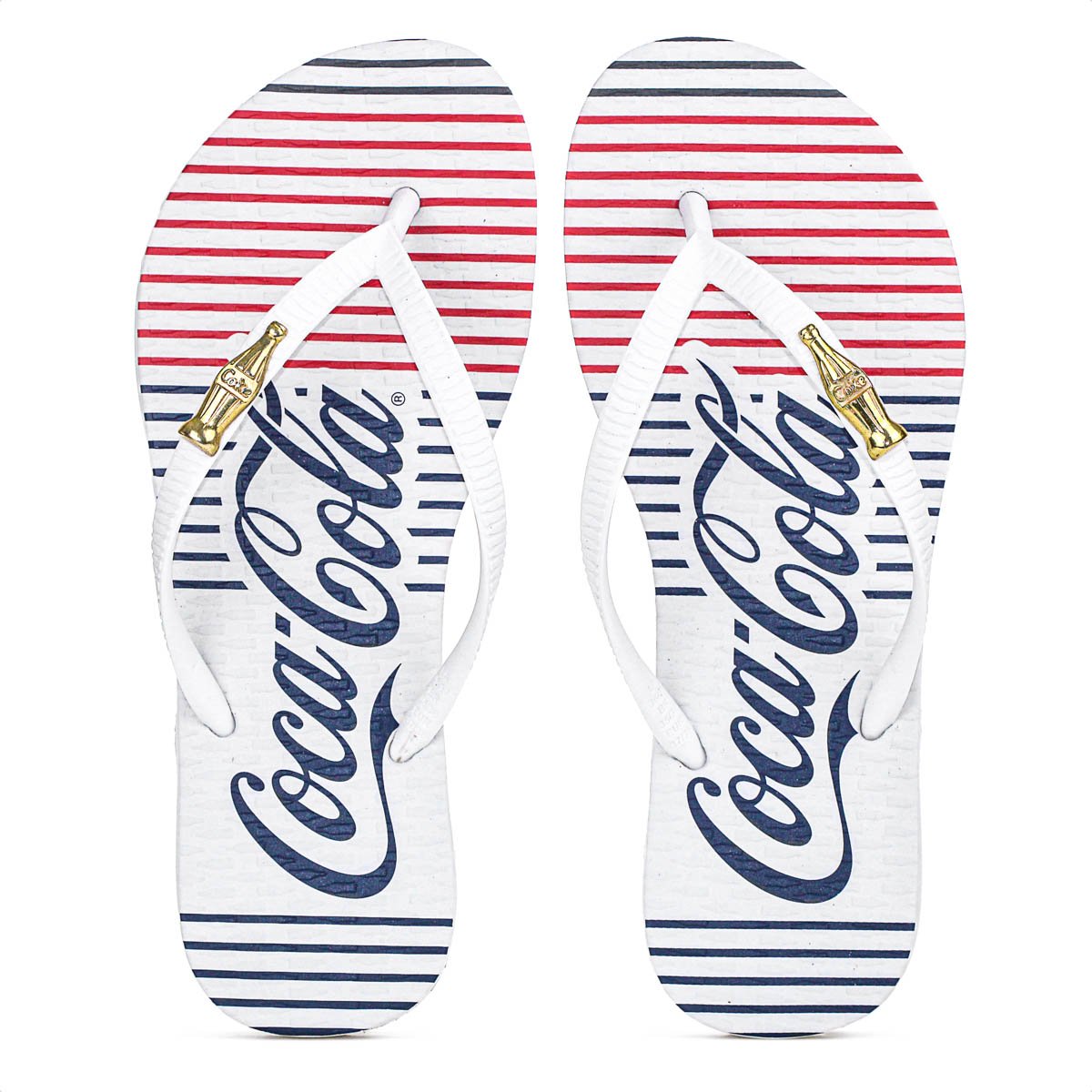 Chinelo Coca Cola Classic Lines Branco Azul e Vermelho - Feminino Branco