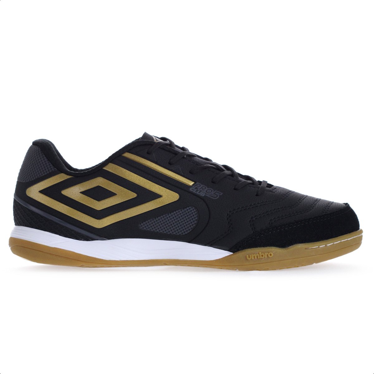 Chuteira Umbro Futsal Pro 5 Bump Club Preto Dourado e Grafite - Masculina Preto