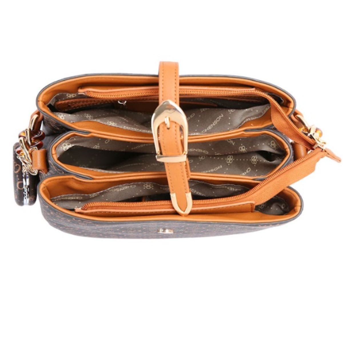 Bolsa Feminina Original Elegance Luxo Transversal Chenson 85082 Café Cafe Café