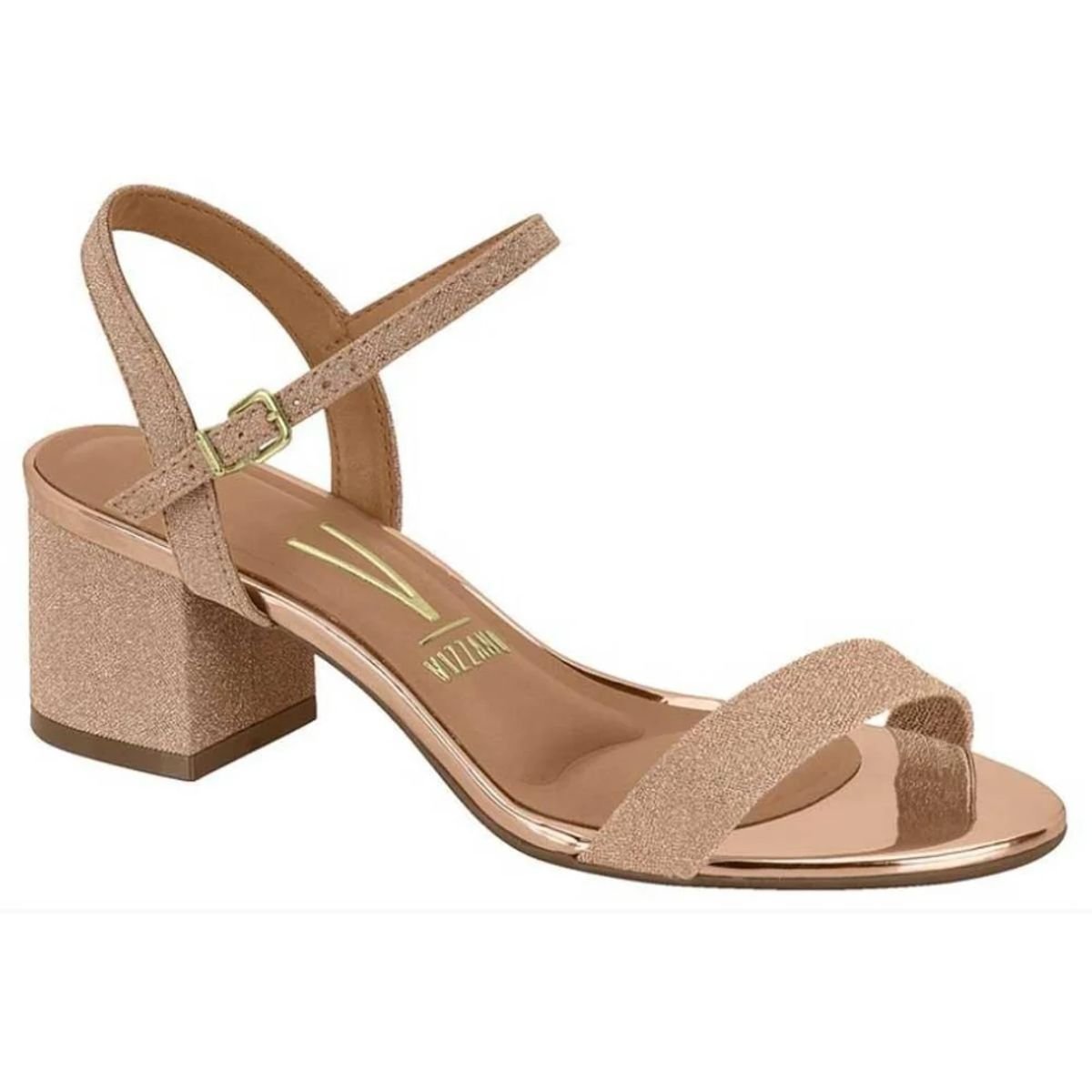 Sandália Feminina Salto Médio Quadrado Vizzano 6291900 Ouro Rosado Ouro ...