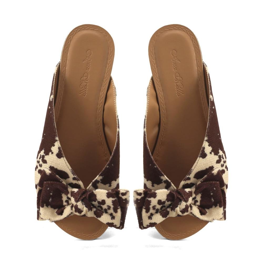 Mule de Pelo Animal Print Vaca Bico Quadrado Ana Mello Marrom