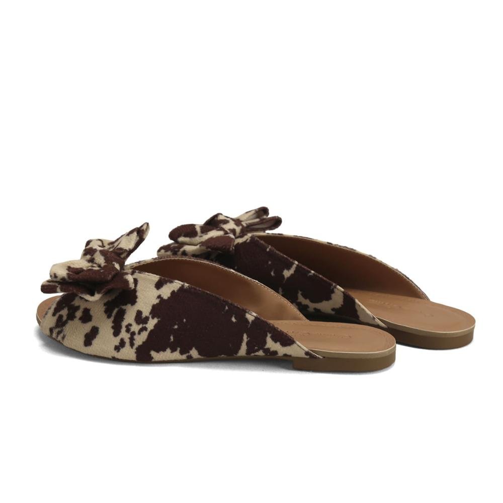Mule de Pelo Animal Print Vaca Bico Quadrado Ana Mello Marrom