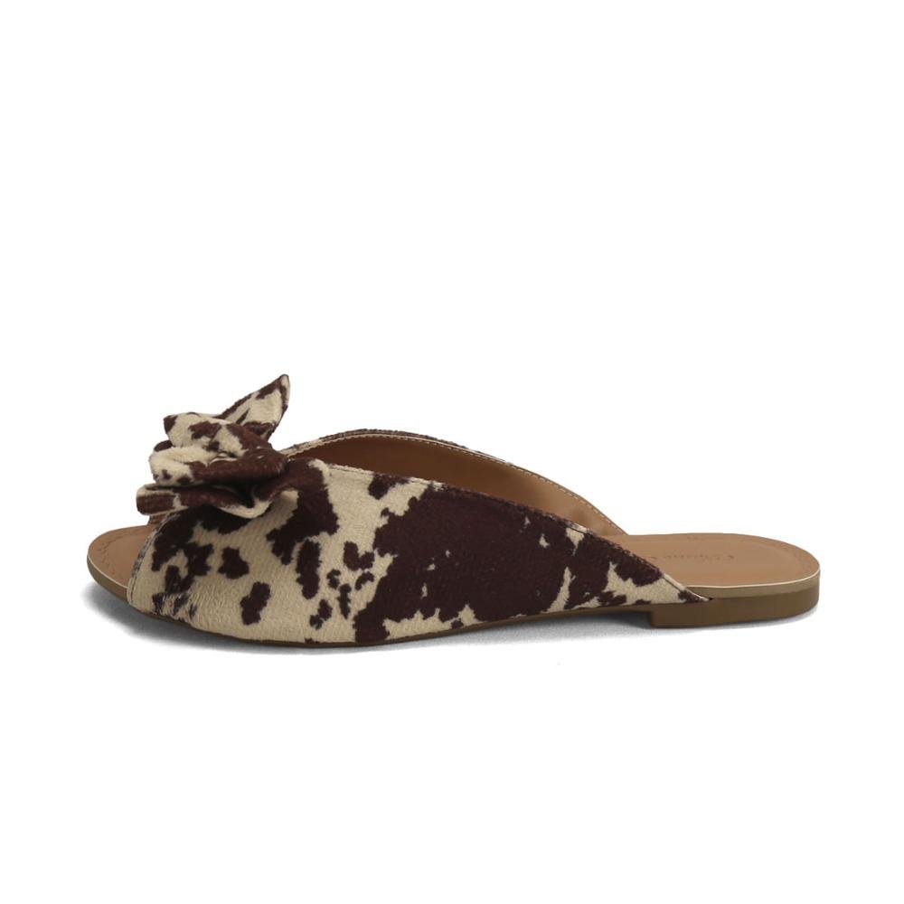 Mule de Pelo Animal Print Vaca Bico Quadrado Ana Mello Marrom