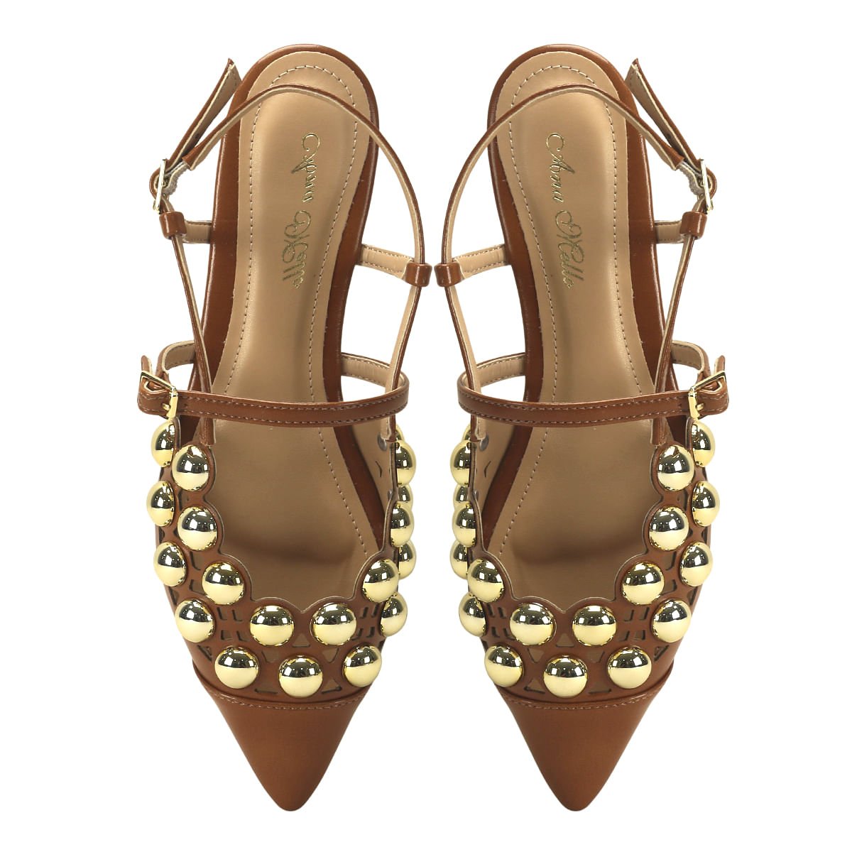 Sapatilha Slingback de Napa com Esferas Ana Mello Marrom