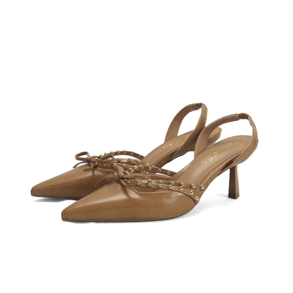 Scarpin Slingback com Aplique de Bolinhas Ana Mello Marrom