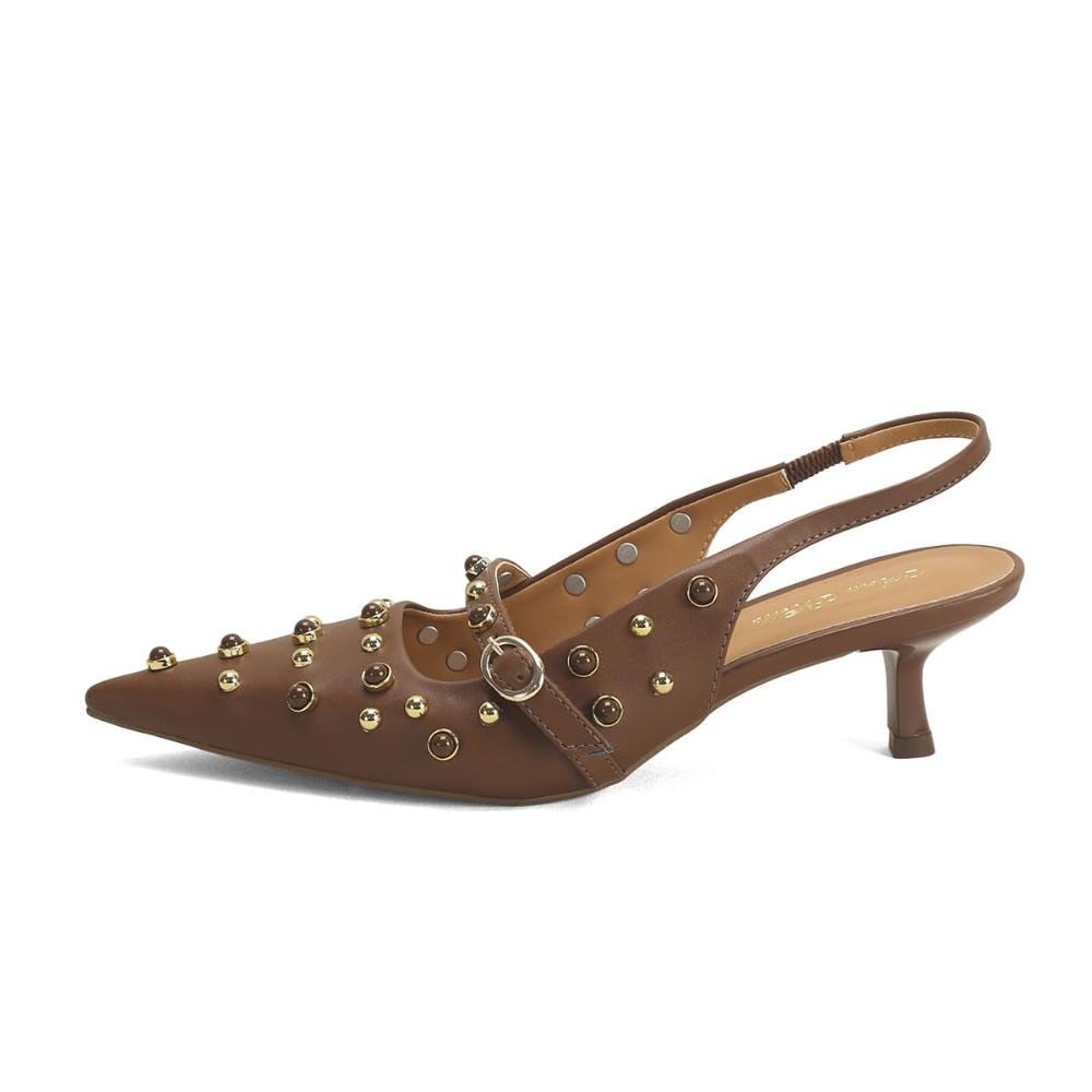 Scarpin Slingback com Apliques Metálicos Ana Mello Marrom