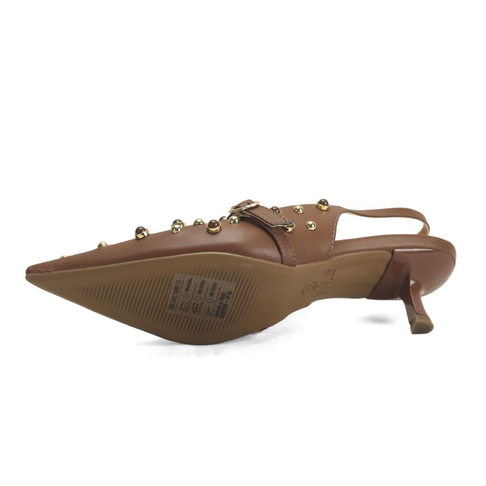 Scarpin Slingback com Apliques Metálicos Ana Mello Marrom
