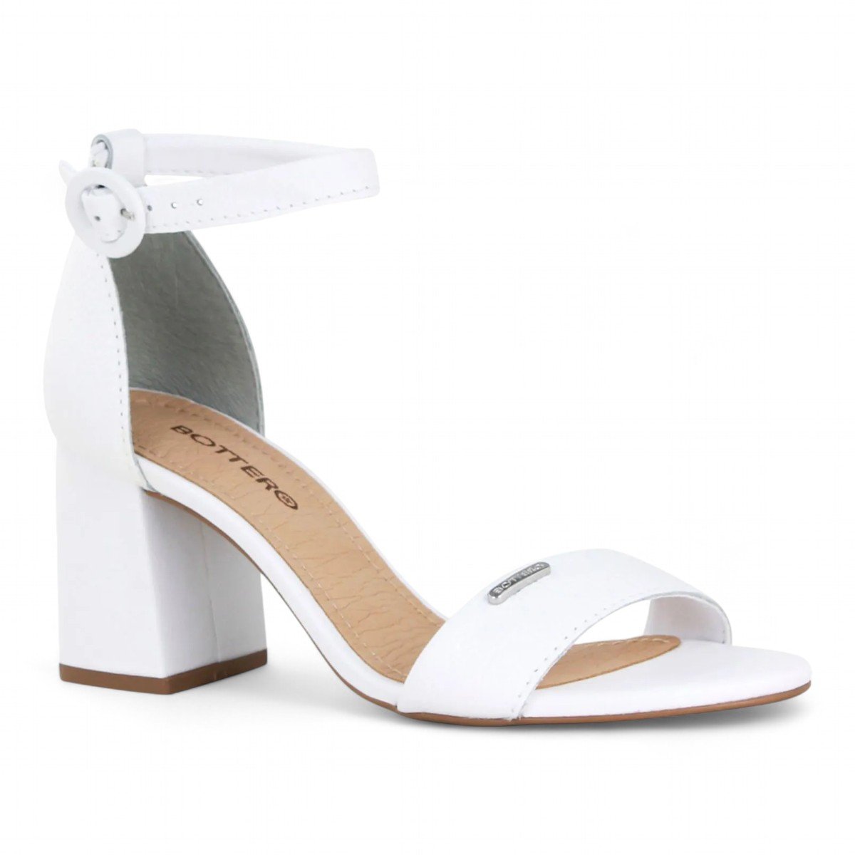 Sandália Bottero Salto Bloco Feminina em Couro Branco