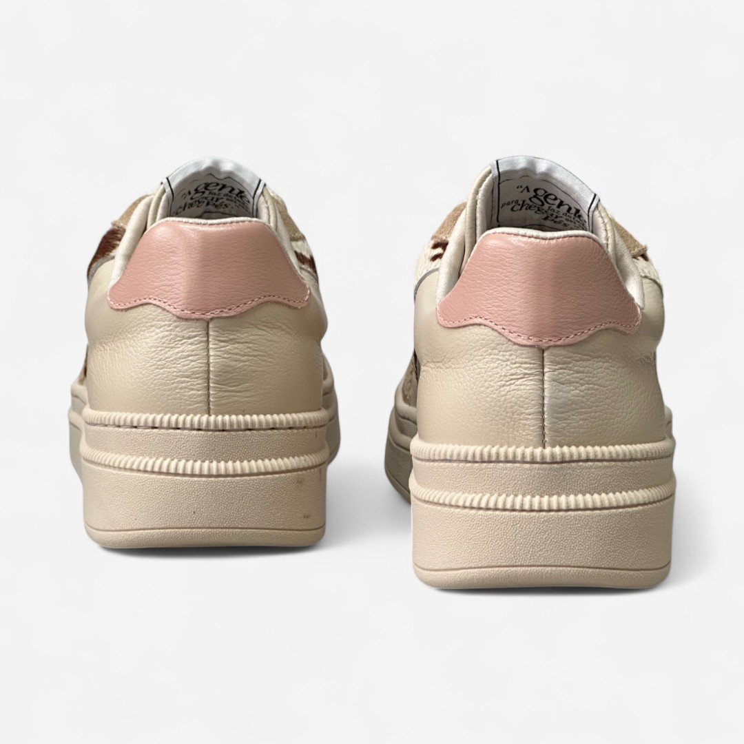 Tênis Di Valentini Casual Em Couro Off White Areia/Animal Print