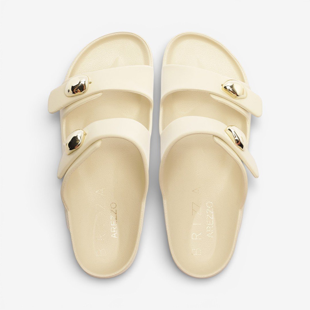 Chinelo Brizza Arezzo Slide Feminino Off White Bege