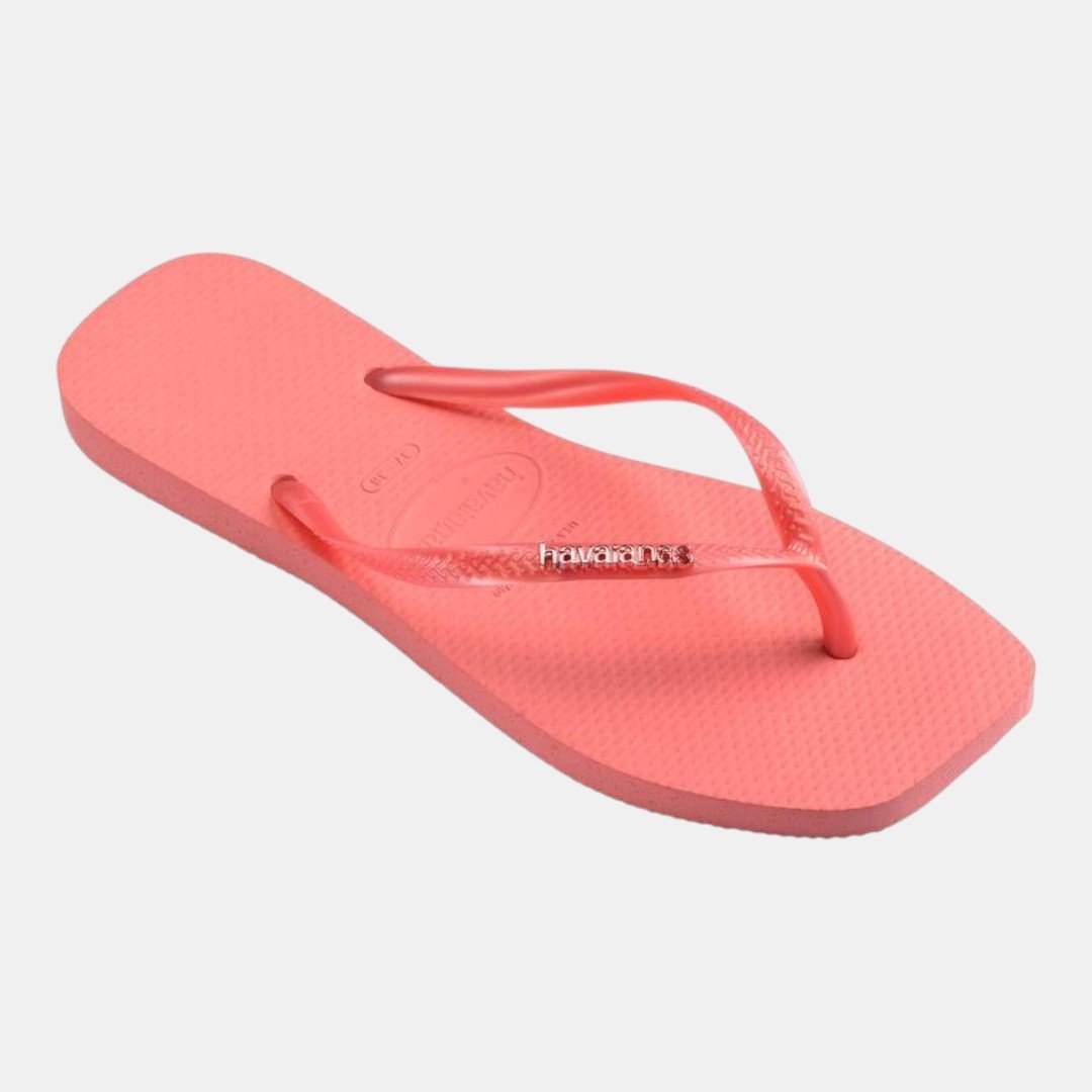 Chinelo Havaianas Slim Square Logo Metallic Manga Rosa Coral