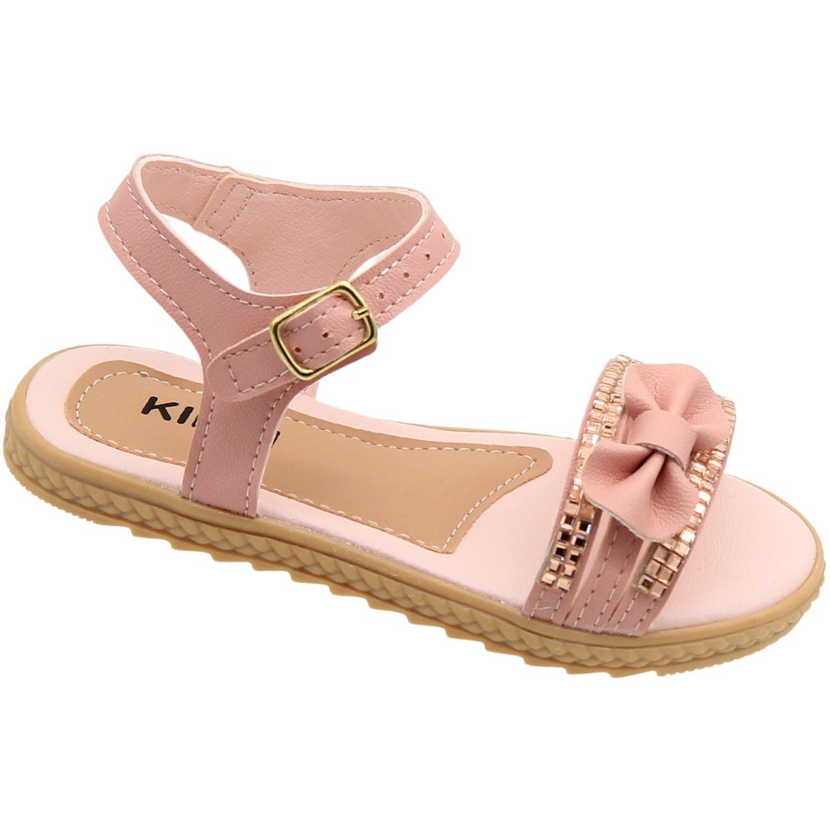 Sandália Rasteira Infantil Kindi Baby Laço Strass Fivela Ajustável ...