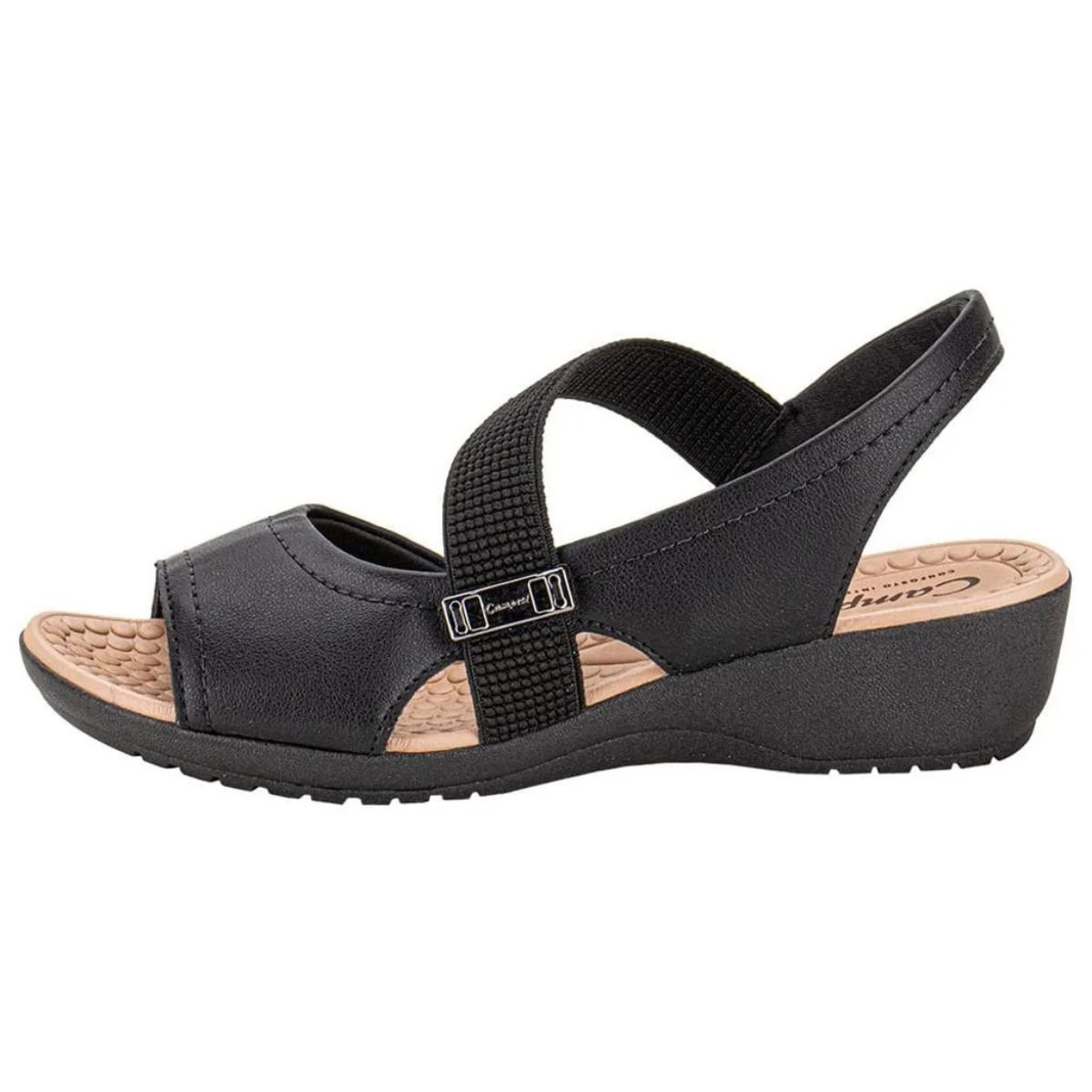 Sandália Campesi Flat Conforto Salto Baixo Anabela Feminina Preto Preto