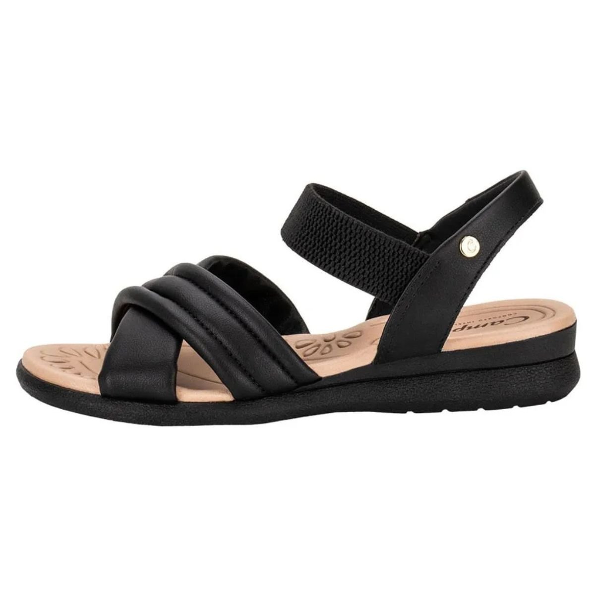 Sandália Campesi Salto Anabela Baixo Ultraconforto Feminina Preto ...