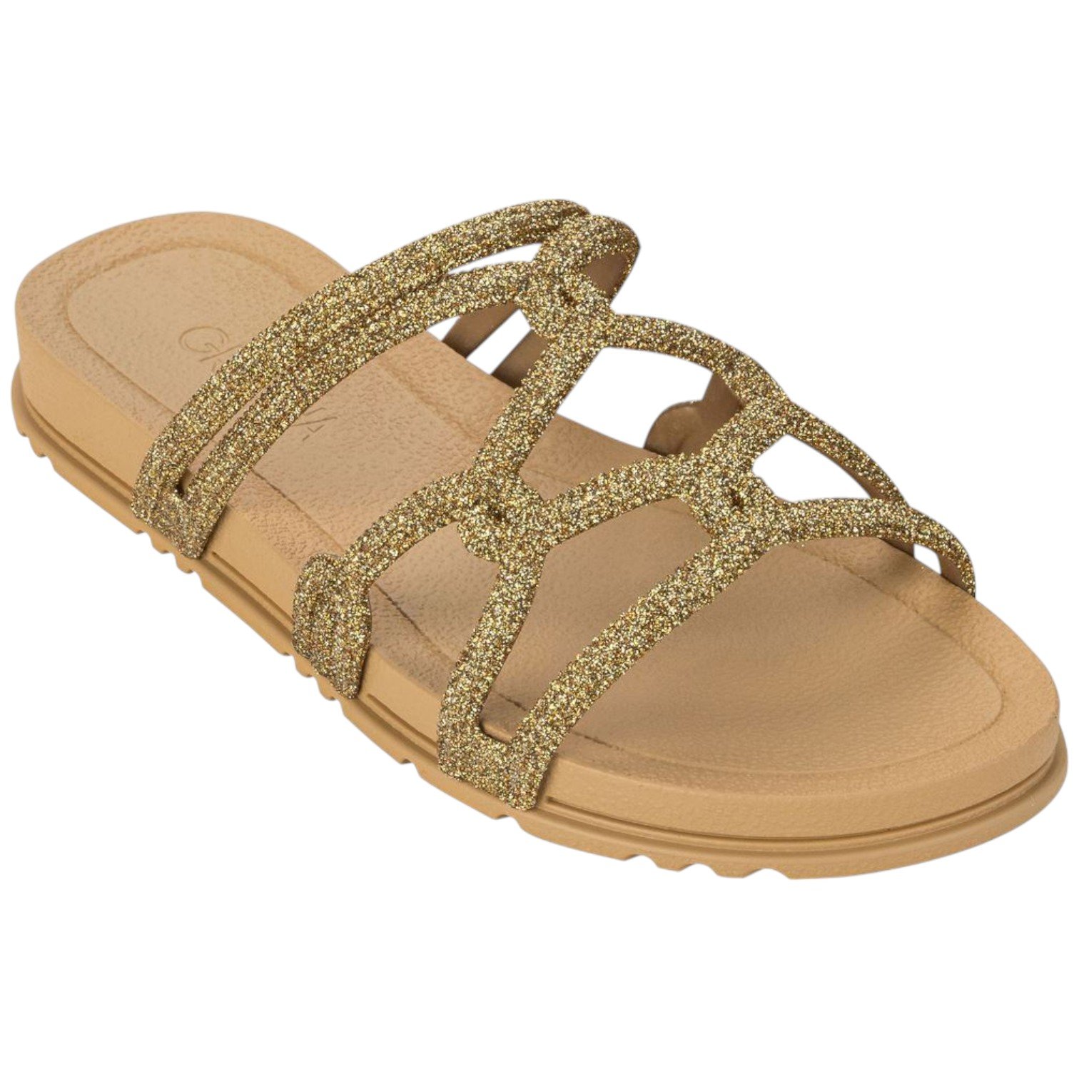 Sandália Rasteira Slide Feminina Grendha Acolher Com Glitter Dourado