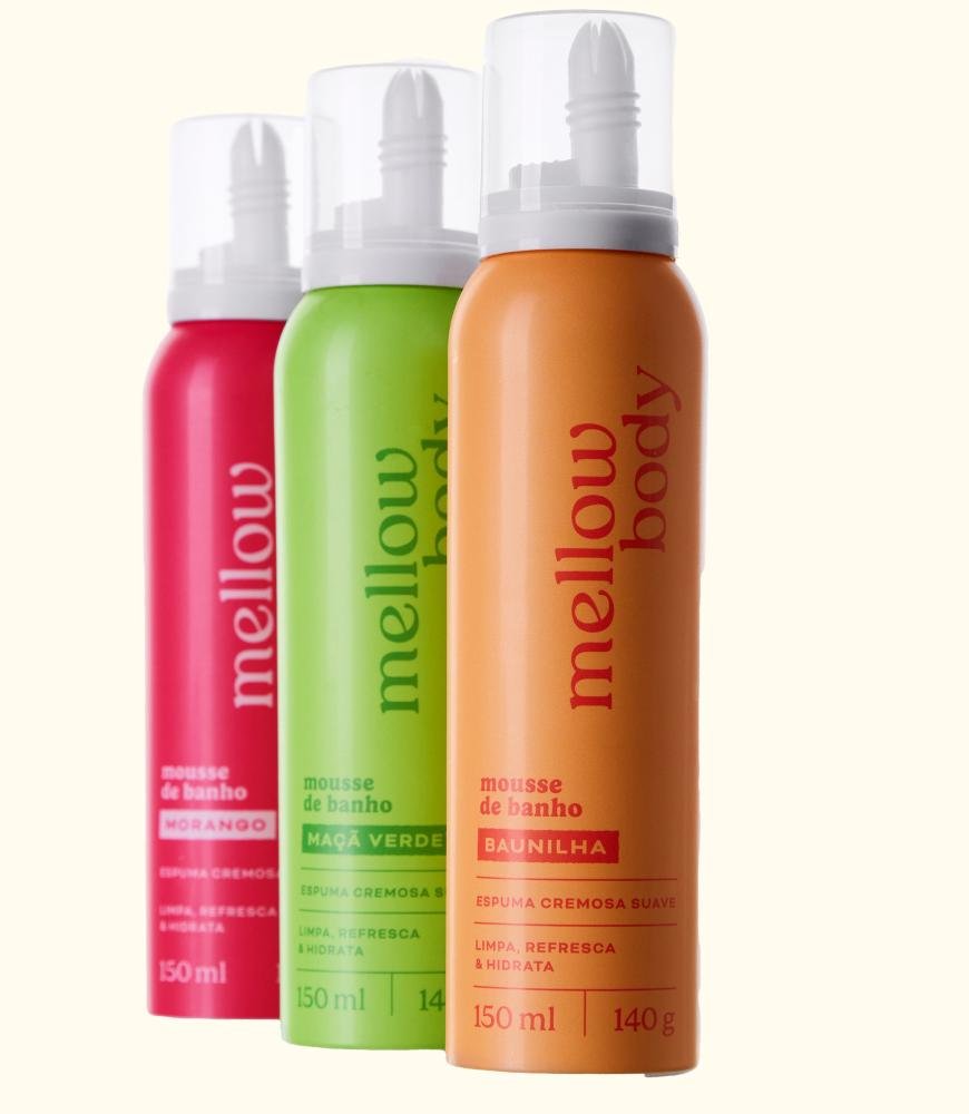 Kit 3 Mellow Mousse de banho, Sabonete Corporal Hidratante e Bodycare ...