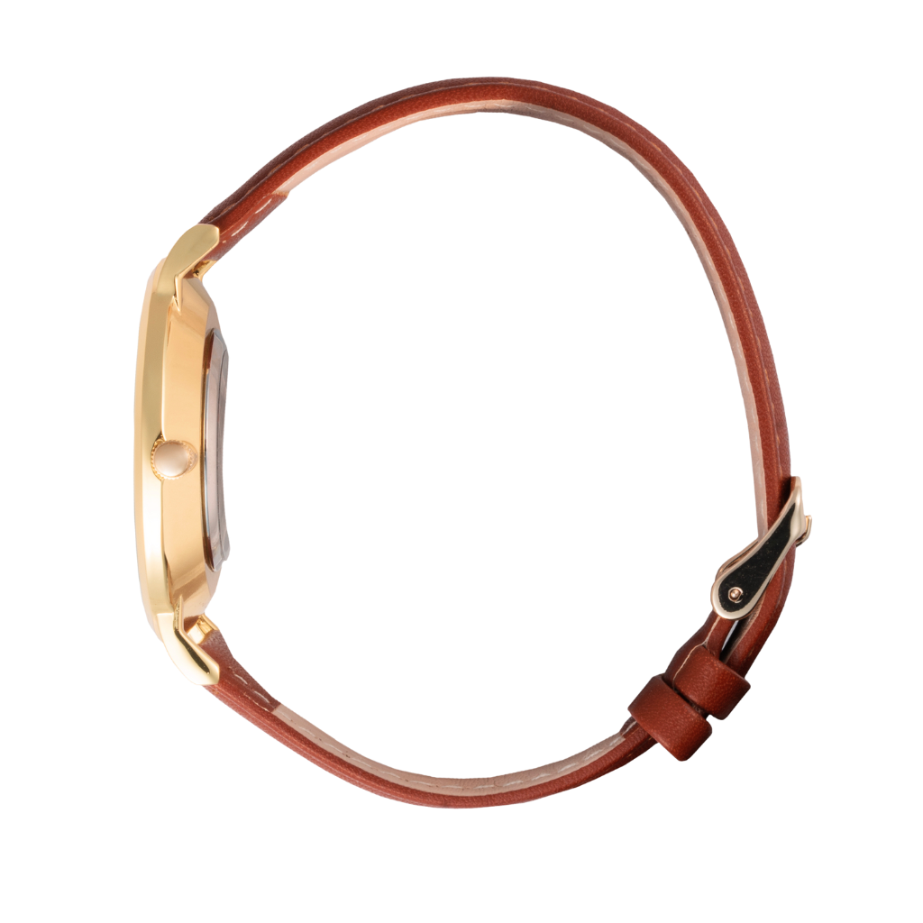 Relógio Feminino Mini Belle Bronx Pulseira de Couro Marrom Fundo Branco ...