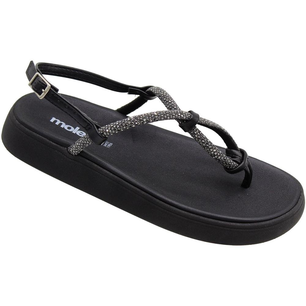 Sandália Plataforma Moleca Diamond Tira Cruzada Fivela Feminina Preto