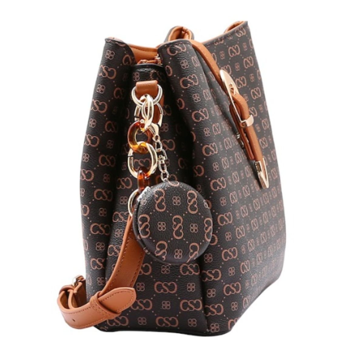 Bolsa Feminina Original Elegance Luxo Transversal Chenson 85082 Café Cafe Café