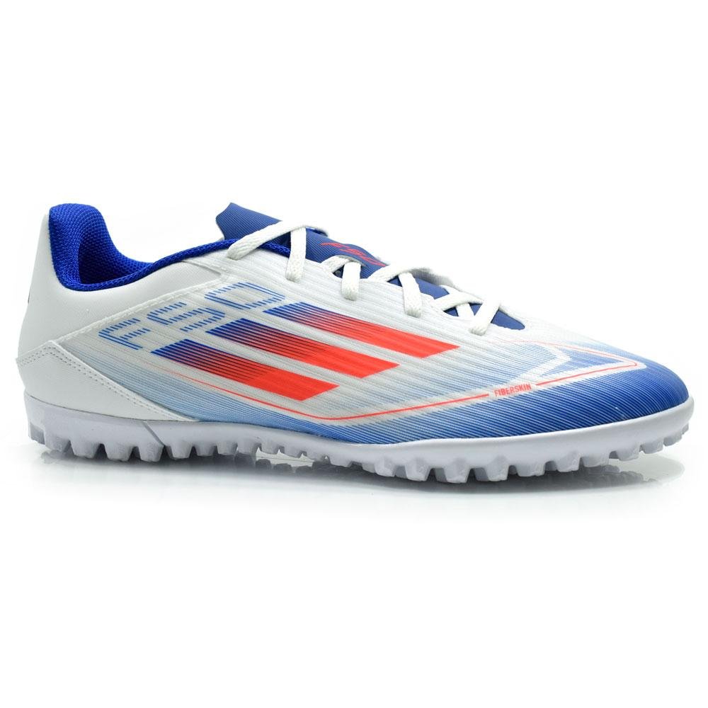 Chuteira Society Adidas F50 IF1348 Branco/Azul/Laranja