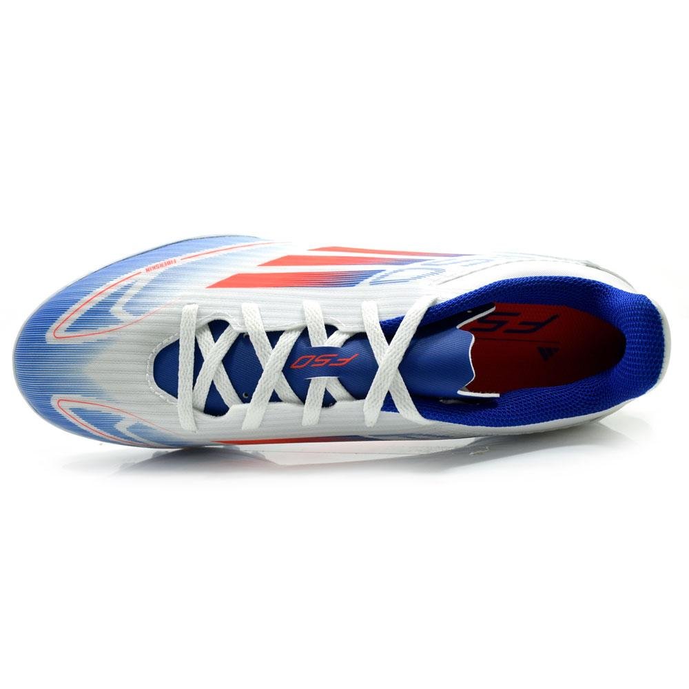Chuteira Society Adidas F50 IF1348 Branco/Azul/Laranja