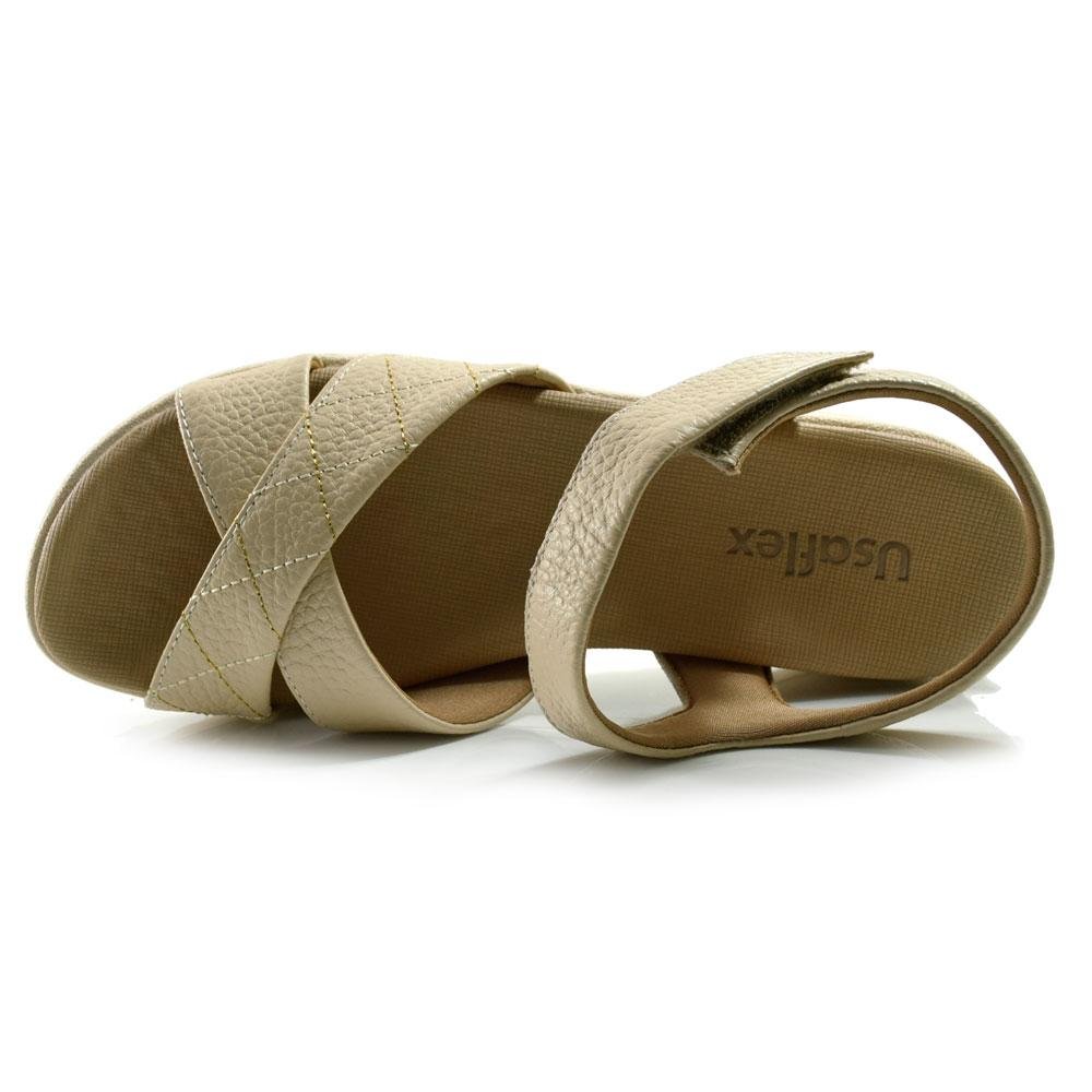 Sandália Anabela de Couro Usaflex AL2503 Creme