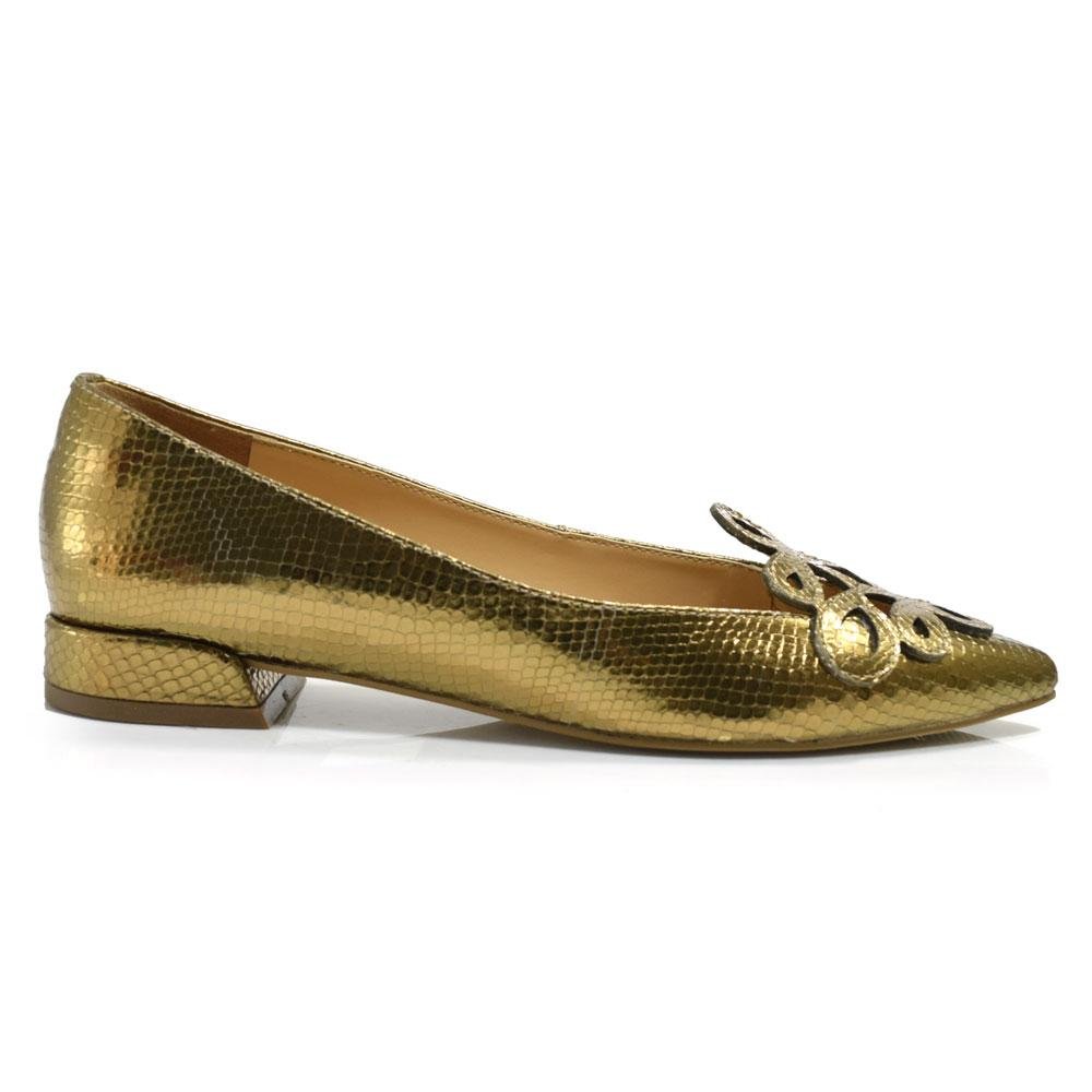 Sapatilha de Couro e Bico Fino Suzzara 5533923 Dourado