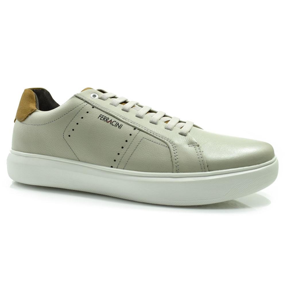 Tênis Masculino de Couro Ferracini Marvin 7316 Creme