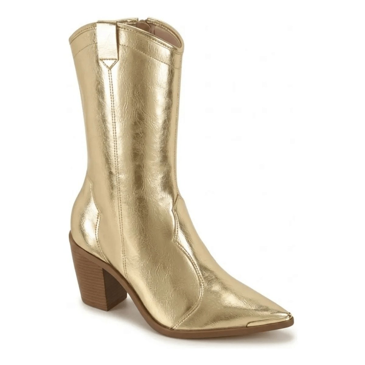 Bota Moleca Dourada Bico Fino Salto Bloco Feminino Dourado