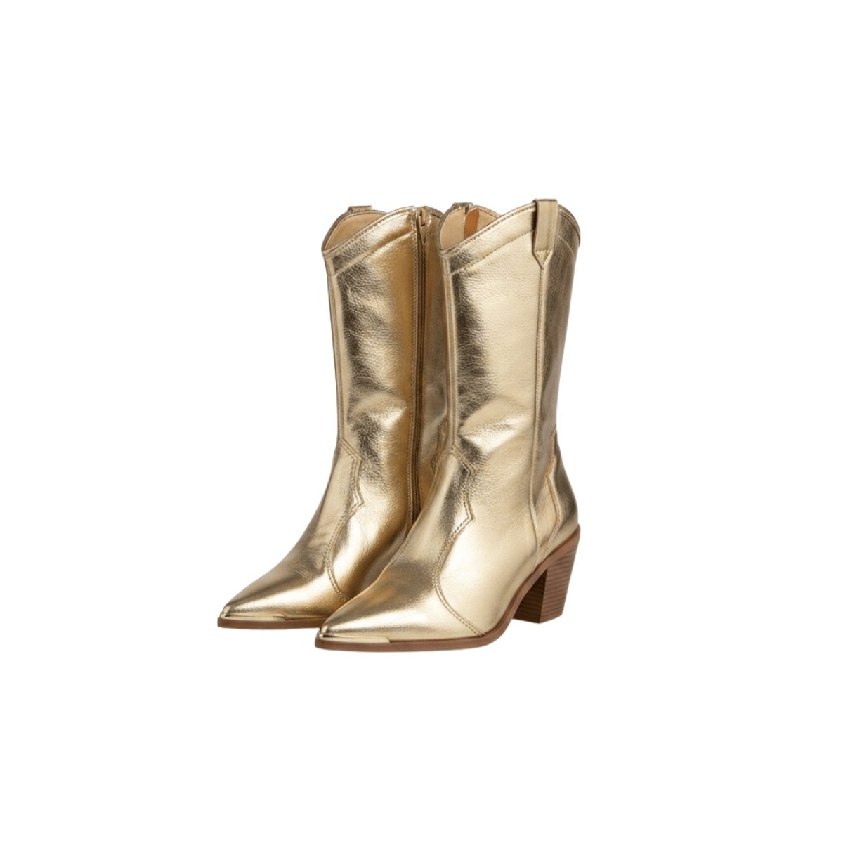 Bota Moleca Dourada Bico Fino Salto Bloco Feminino Dourado