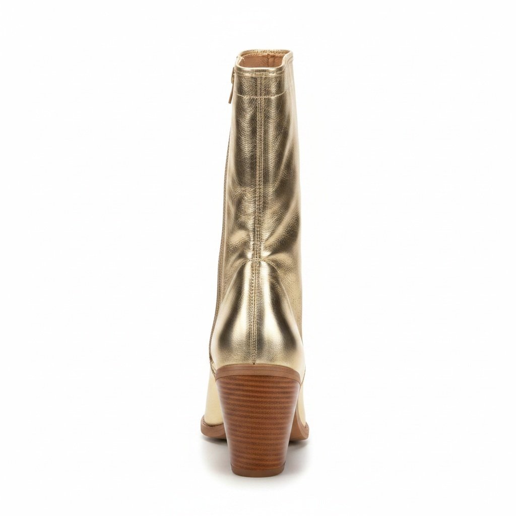 Bota Moleca Dourada Bico Fino Salto Bloco Feminino Dourado