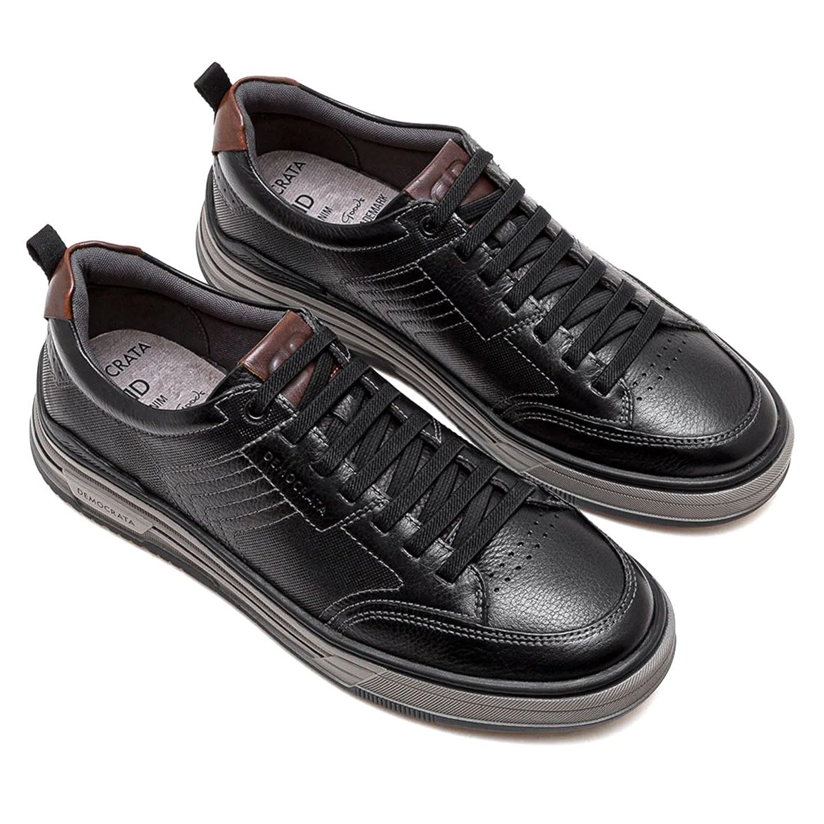 Sapatenis Masculino Democrata Couro Dylan Navy Preto
