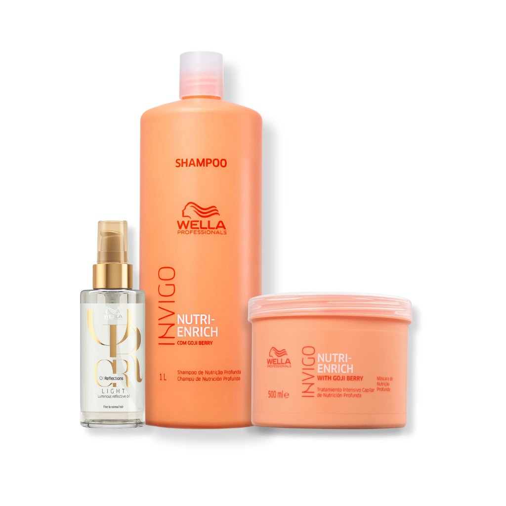 Kit Wella Invigo Nutri-Enrich Shampoo 1L + Mascara 500ml + Oil Light ...