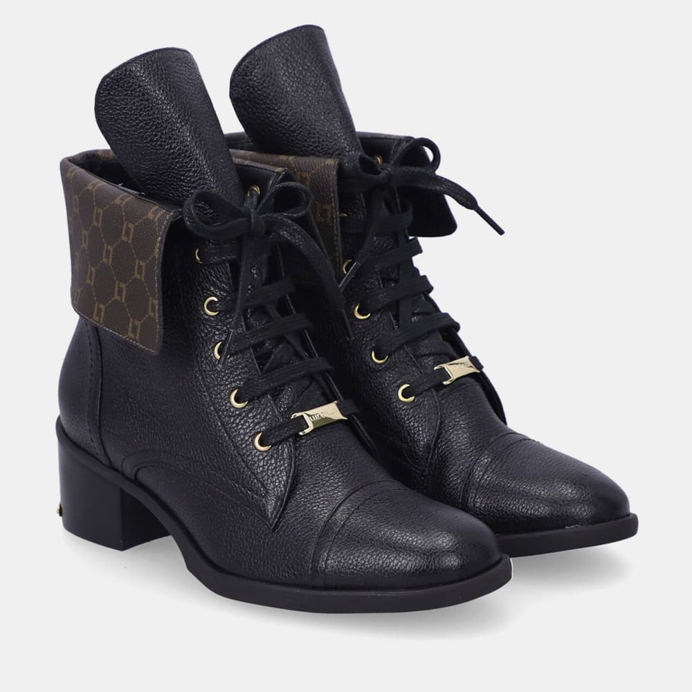 Bota Cano Curto New Ridge Preto Com Monograma Mocca - 55530300 Mocca