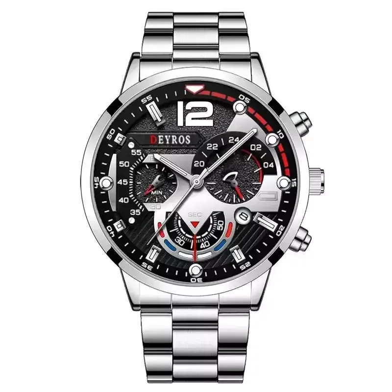 Relógio Masculino GENEVA Quartzo Aço Inox Luminoso Prata